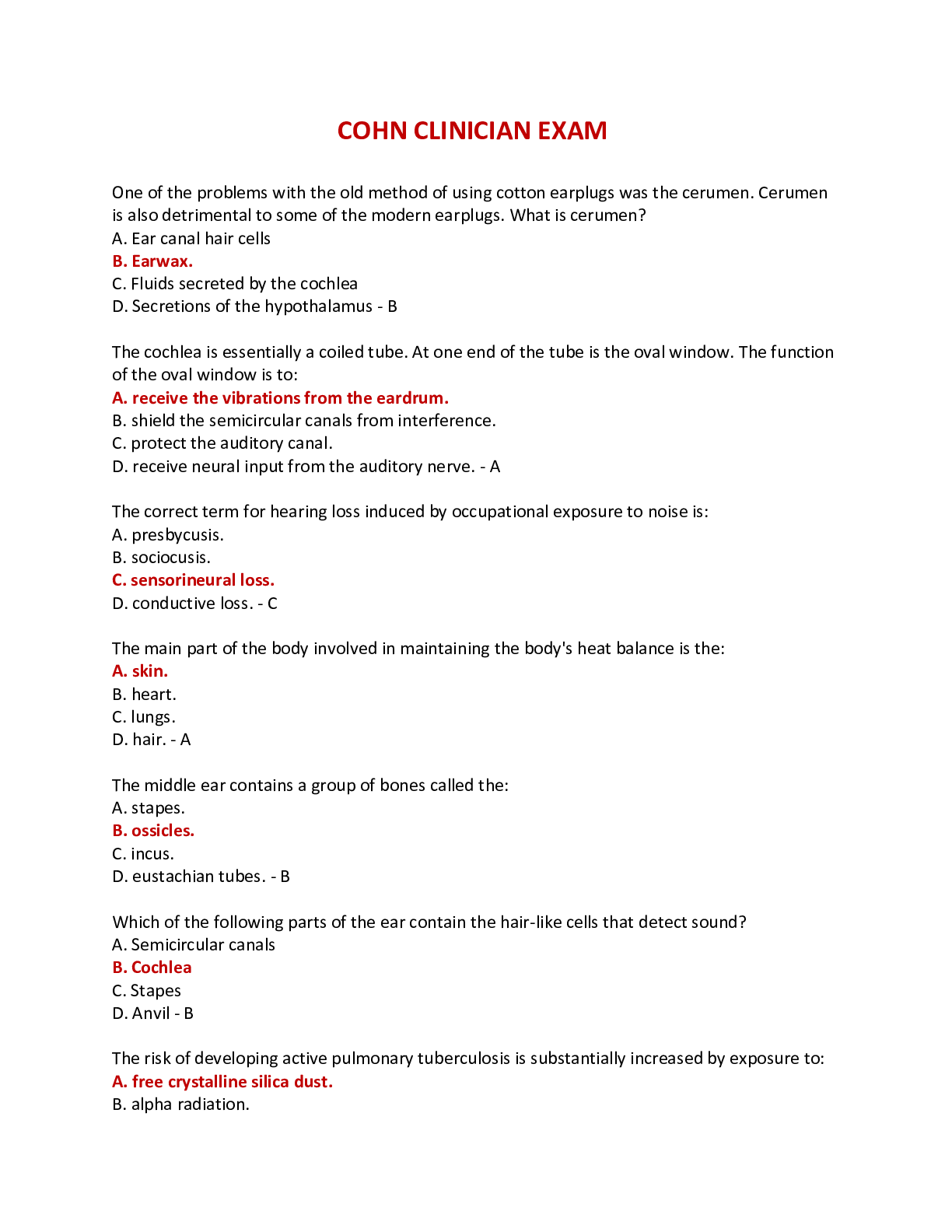 COHN CLINICIAN EXAM - Scholarfriends